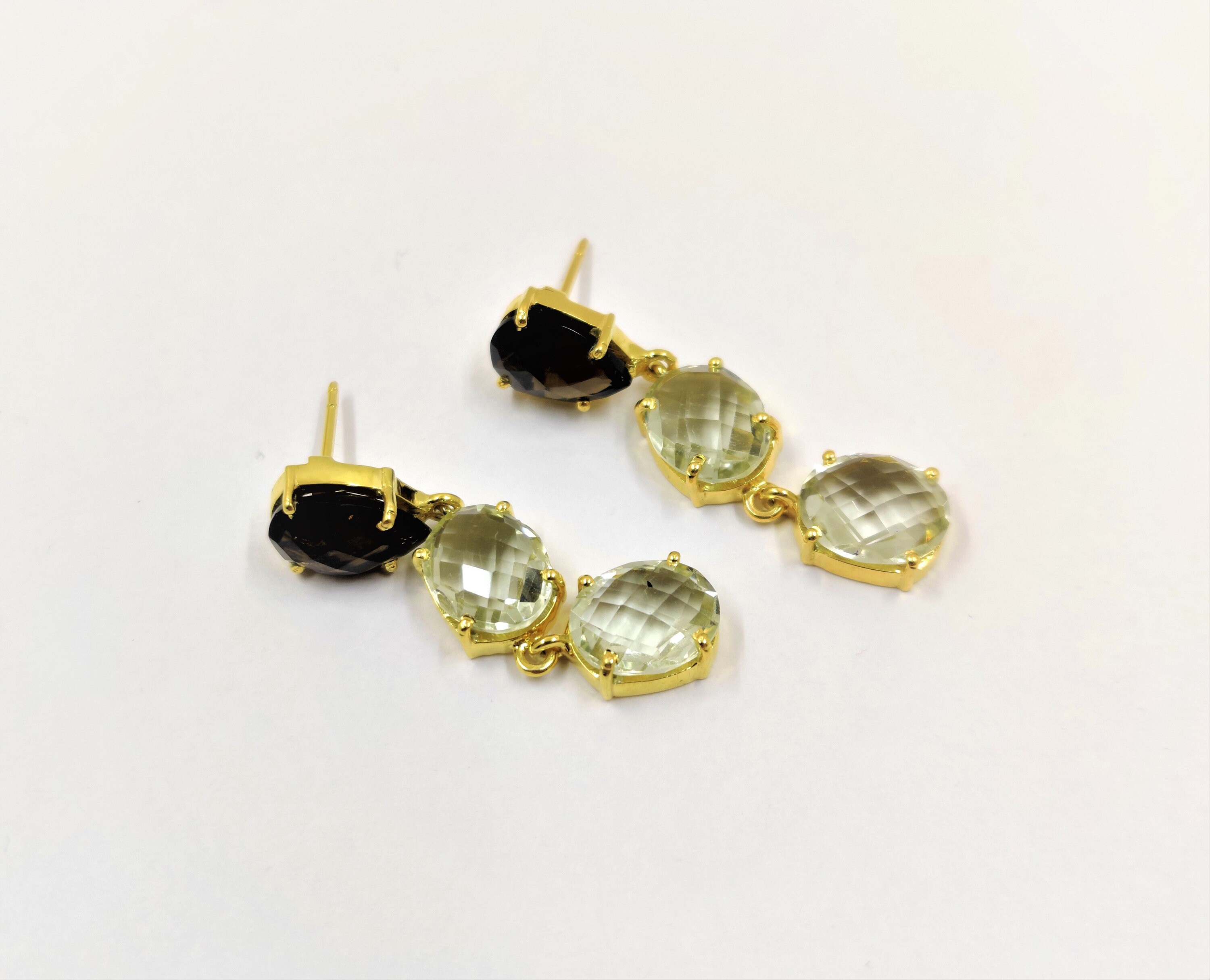 Buy Smoky Quartz & Green Citrine Gemstone Earrings Made in 925 Sterling ...