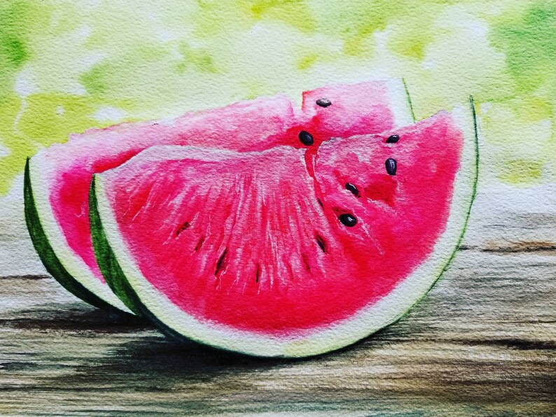 SALE Watermelon Slices Original Watercolor Painting Handmade Art Wall ...