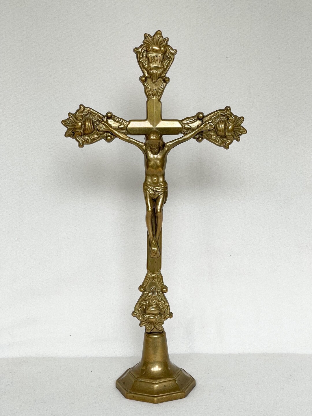 Vintage Standing Altar/table Brass INRI Crucifix, Jesus Christ ...