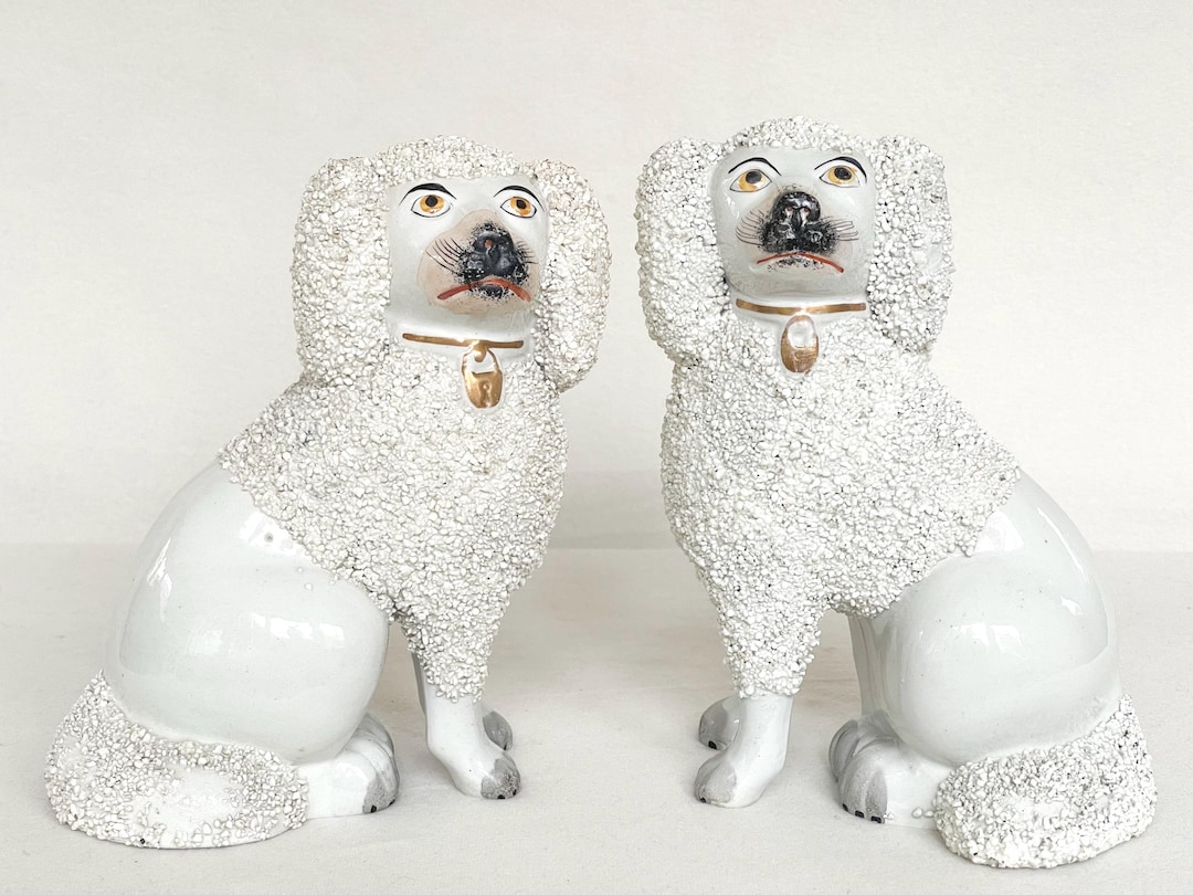 Vintage Staffordshire Confetti Poodle Figurines. Mantel Dog Pair ...