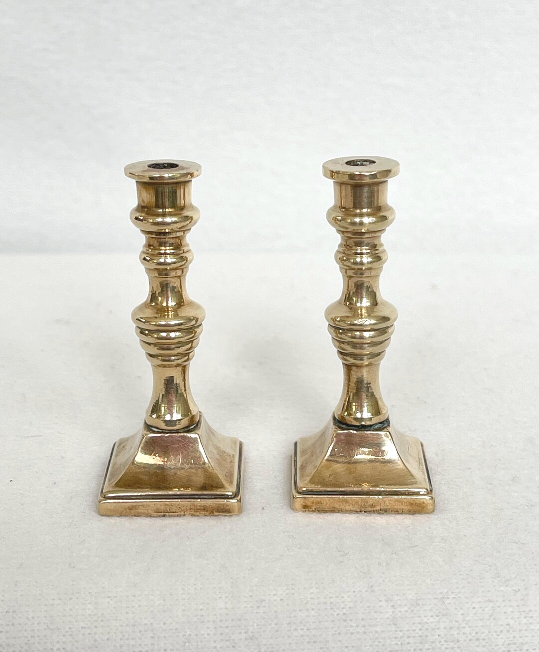 A Vintage Pair of Mini Solid Brass Tapered Candlesticks. Candle Holders ...