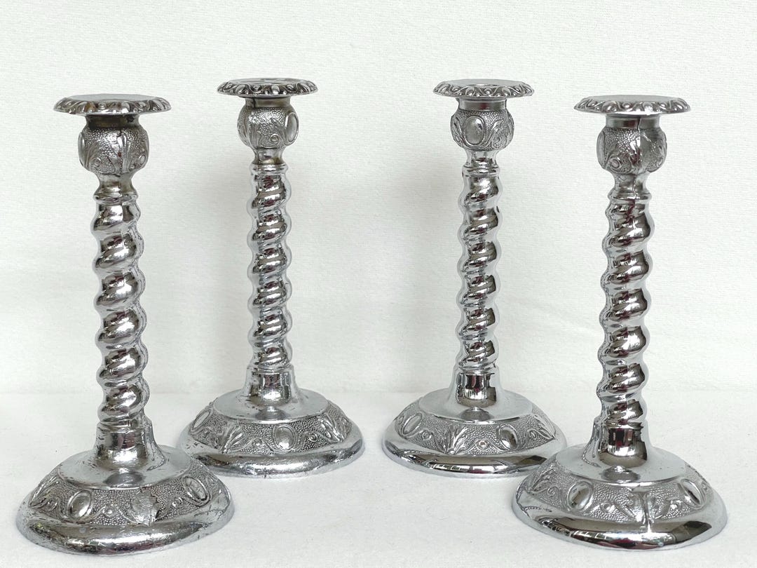 Vintage Set of 4 Barley Twist Metal Candlestick Set - Made in England ...