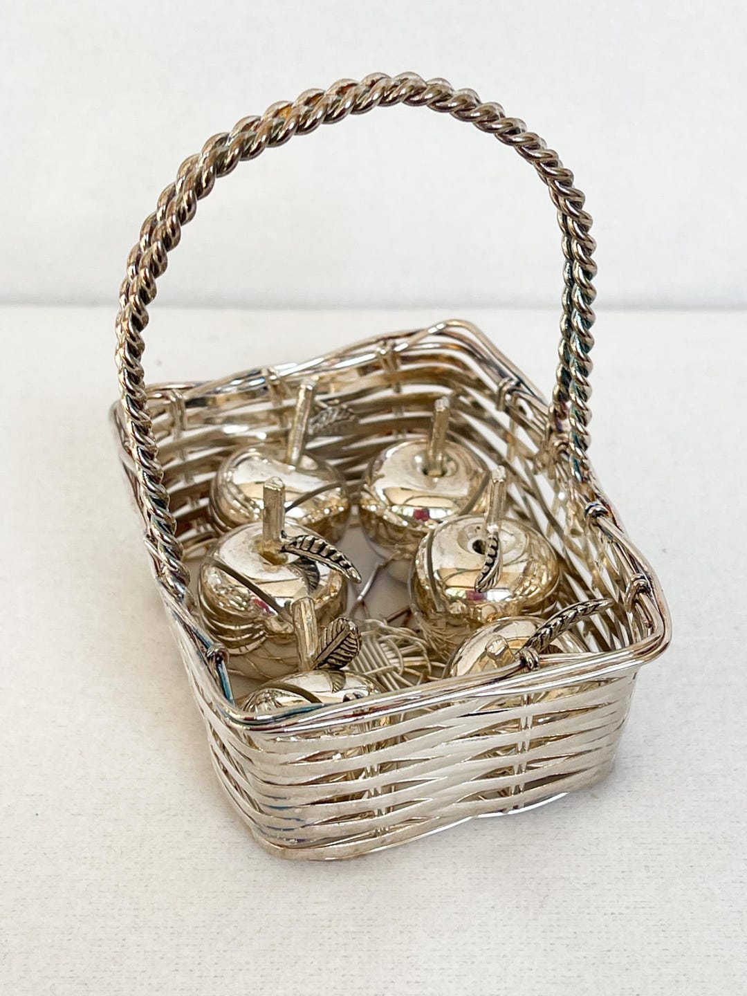 Vintage Set of Six “SILEA” Silver Plated Apple Name Card Holders/place ...