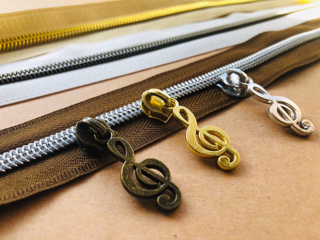 Music Note Zipper Pulls for Nylon Zipper Tapes, Size 5 Zipper Sliders ...