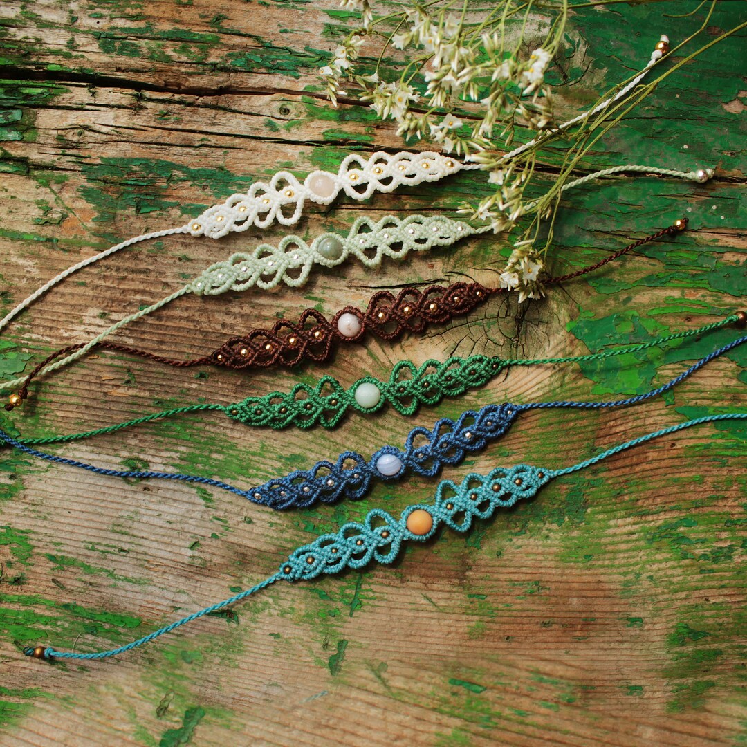 Customizable Macramé Bracelet With Mixed Stones, Macramé Jewel With ...