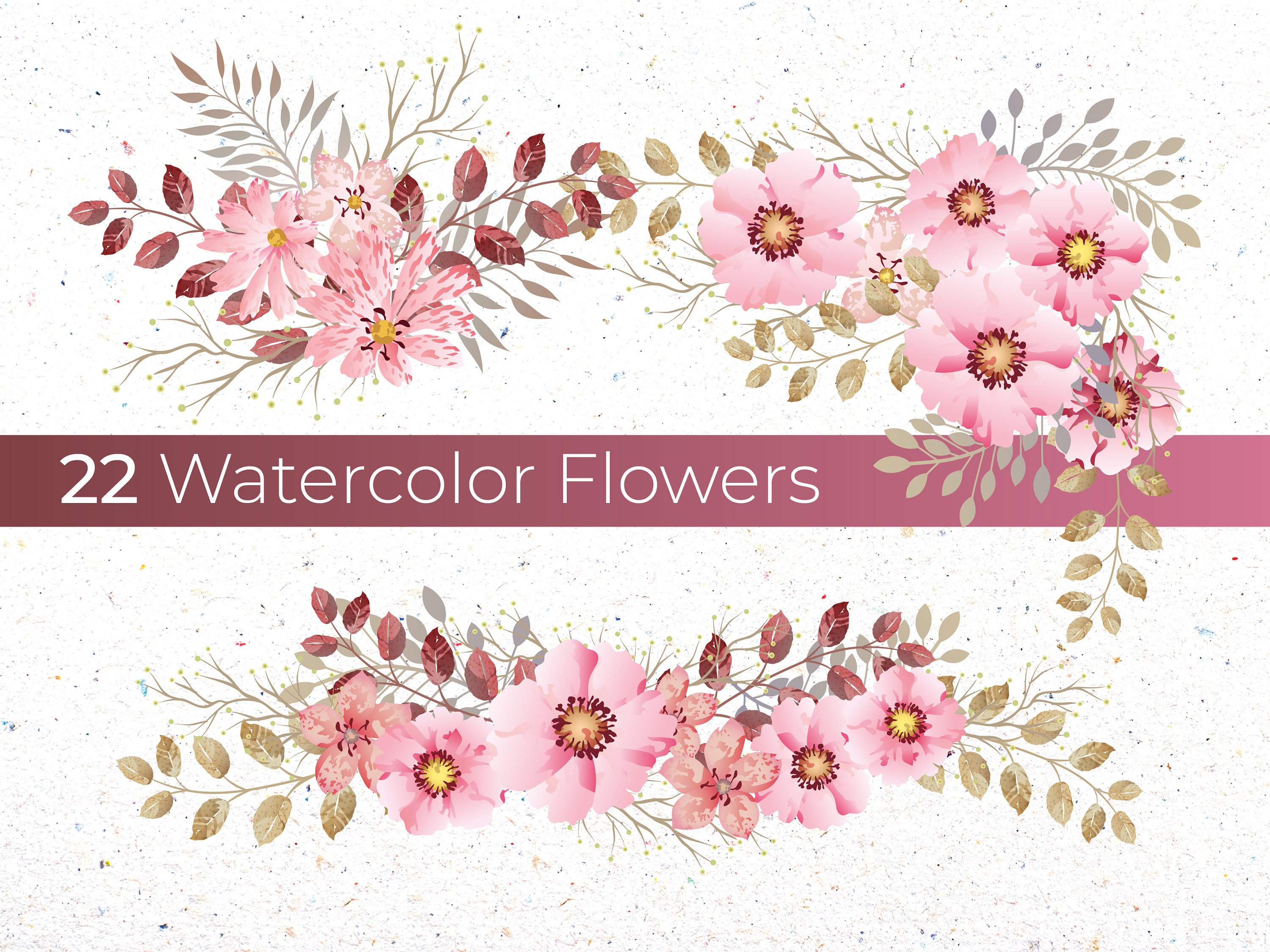 Watercolor Flower Clipart Pink Watercolor Flowers PNG Instant Download ...
