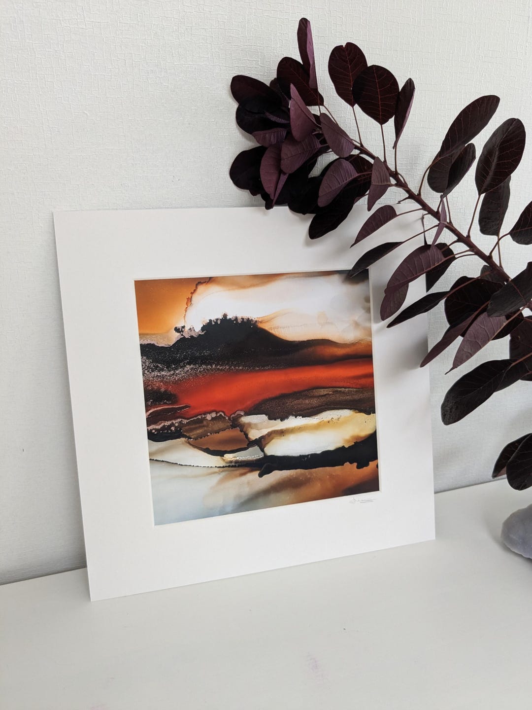 Alcohol Ink Print of Volcano Landscape, Alcohol Ink Fantasy Landscape ...