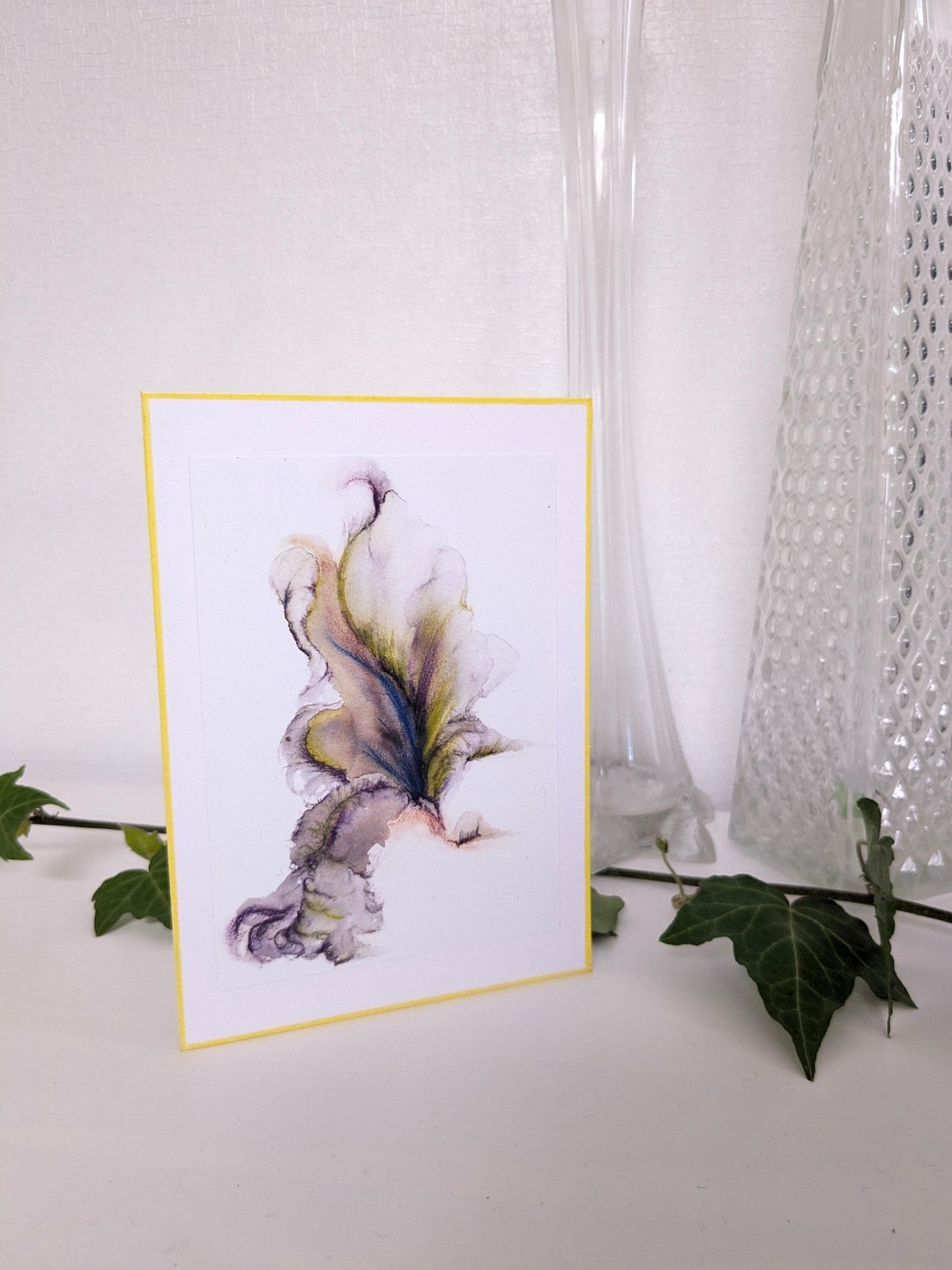 Card With Wispy Leaf Flower Designs, Flower Art Card, Abstract Flower ...