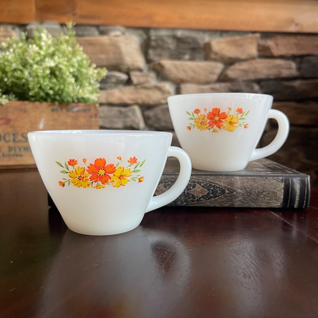 Vintage Teacup | Orange & Yellow Flowers | Anchor Hocking | Fire King ...