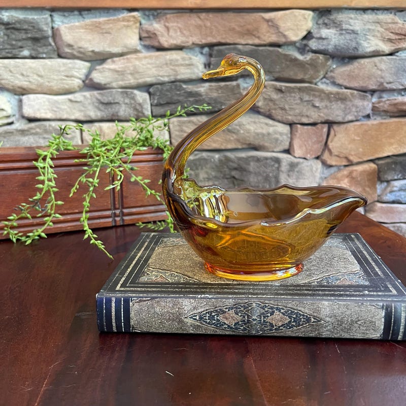 Vintage Amber Glass Swan - Etsy