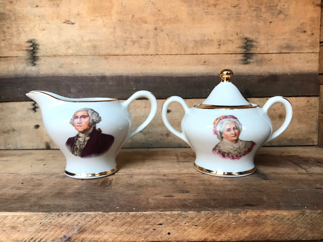 Vintage George and Martha Washington Cream and Sugar | White Porcelain ...