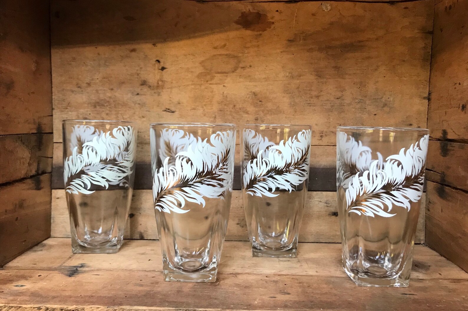 MCM Gold and White Feather Plume Tumblers | Square Base | Cocktail ...