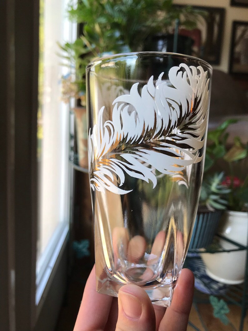 MCM Gold and White Feather Plume Tumblers | Square Base | Cocktail ...