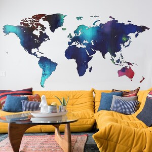 World Map Large Wall Sticker Map Wall Decal Modern Abstract Wall Decor ...
