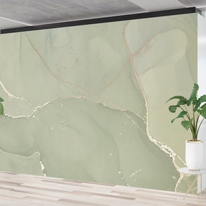Neutral Green Wallpaper Peel and Stick Wall Mural Abstract Marble ...