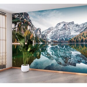 Mountain Lake Mural Wallpaper Peel and Stick Landscape Wallpaper Wall ...