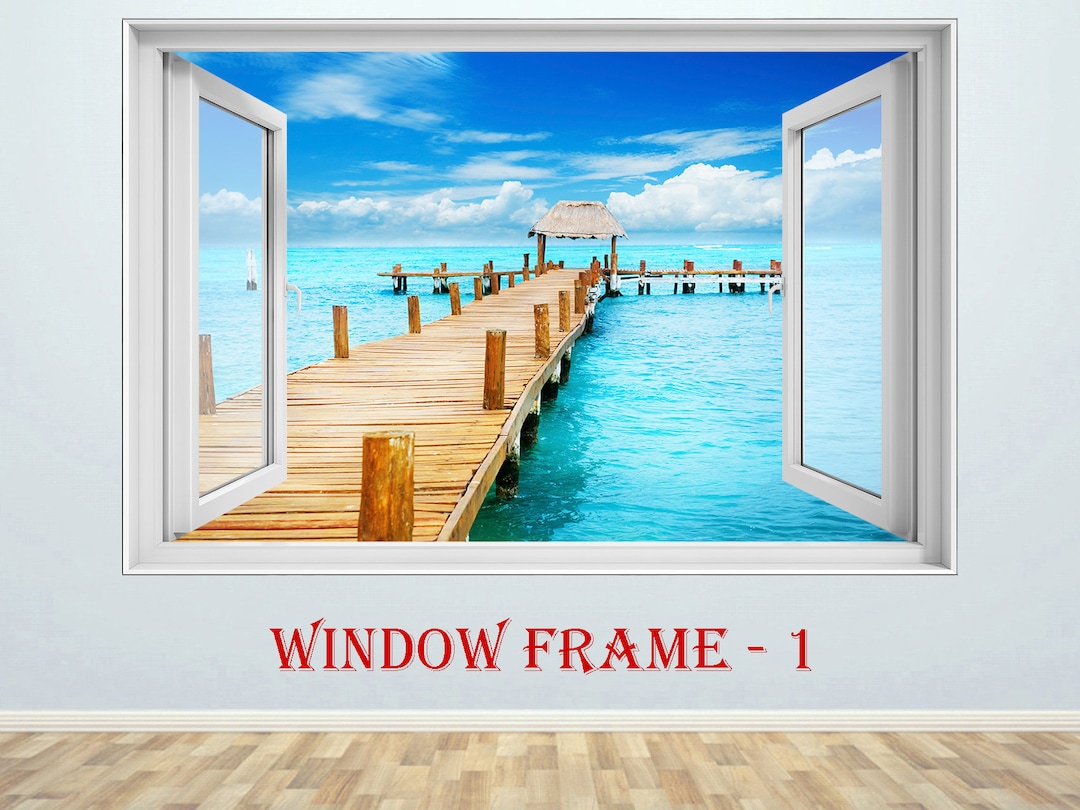 Window View Wall Decal Print Tropical Sea Island Beach Wall Decor Vinyl ...