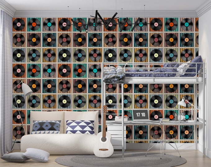 Records Wallpaper Peel and Stick Music Wall Art Vintage Wall Decor ...
