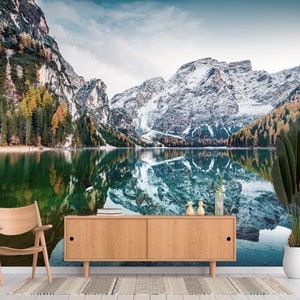 Mountain Lake Mural Wallpaper Peel and Stick Landscape Wallpaper Wall ...