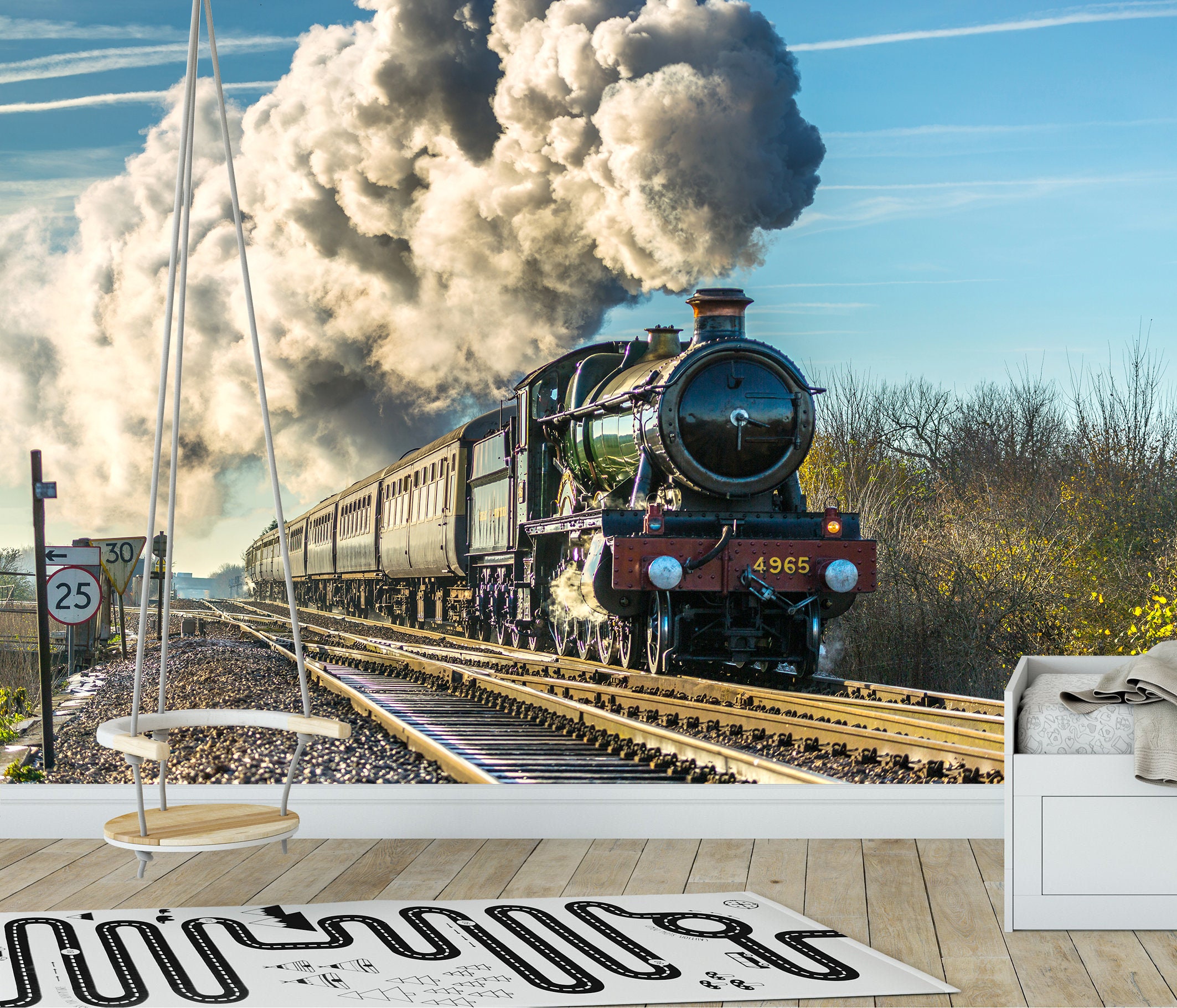 Steam Locomotive Wallpaper Steam Train Wall Mural Peel and | Etsy