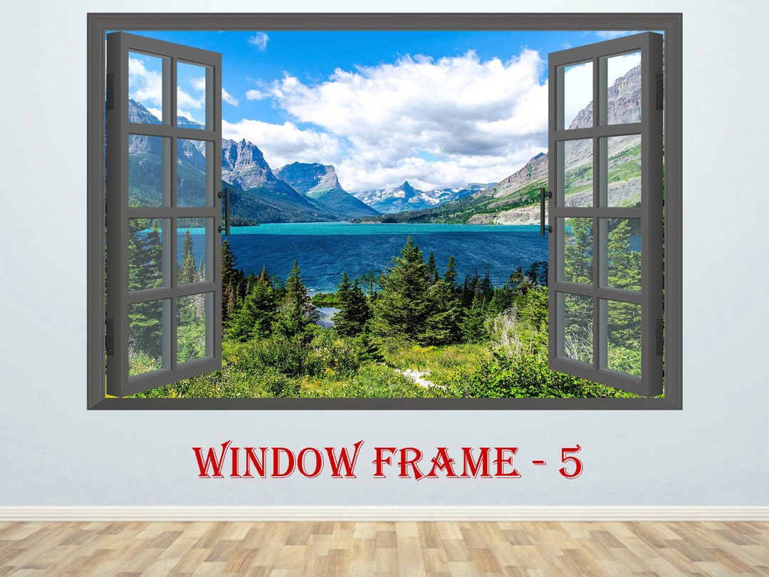 Mountain Lake in 3D Window Wall Sticker Nature 3D Window View Wall ...