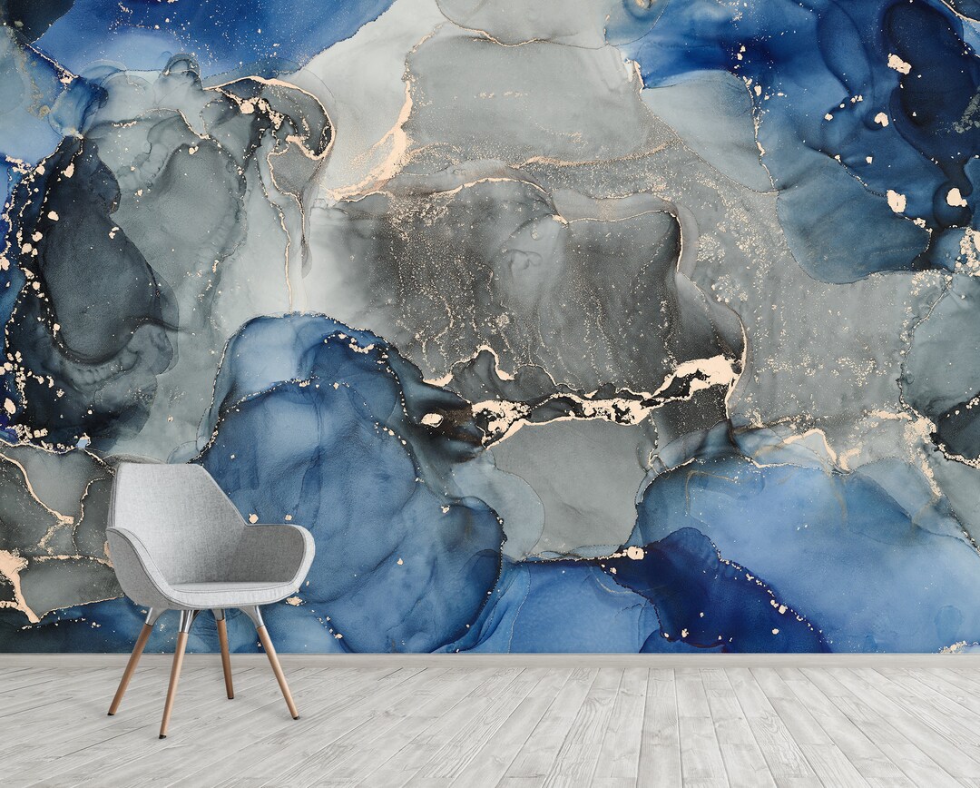 Blue Grey Abstract Marble Art Wallpaper Peel and Stick Wall Mural ...