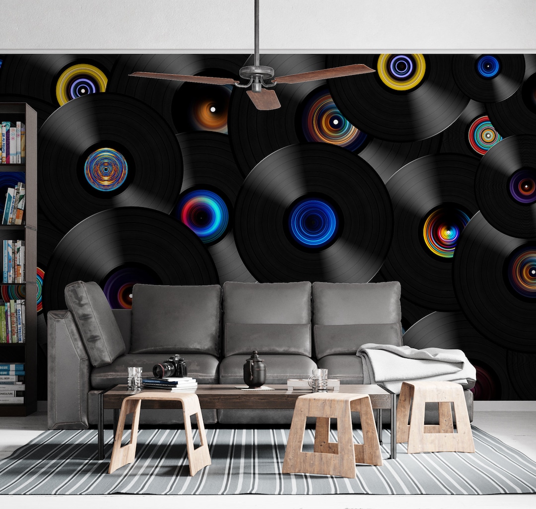 Abstract Round Vinyl Record Wall Mural Wallpaper Peel N Stick Retro ...