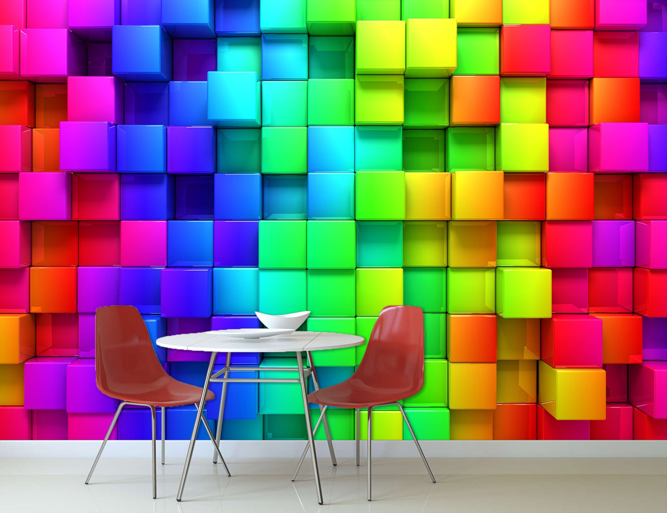 Colorful 3D Cube Wall Mural, Rainbow Geometric Wallpaper, Modern ...