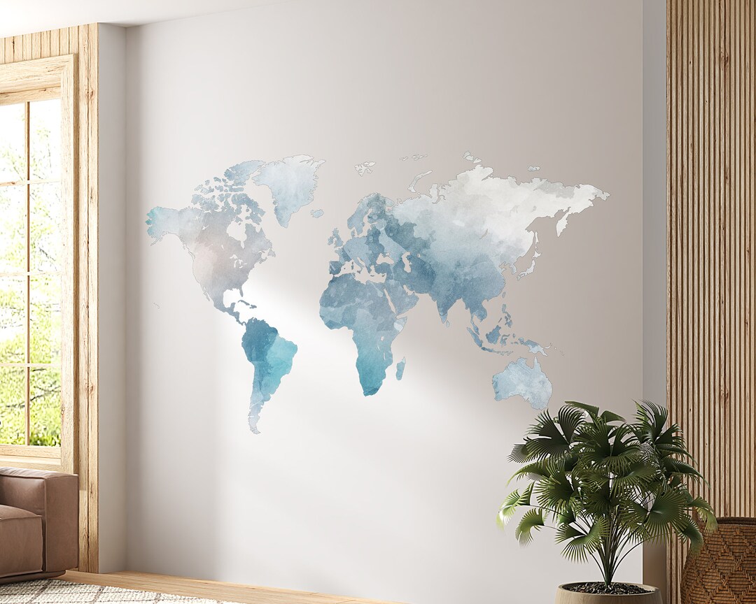 Wall Decal World Map Modern Wall Decor Large Wall Sticker Map of World ...