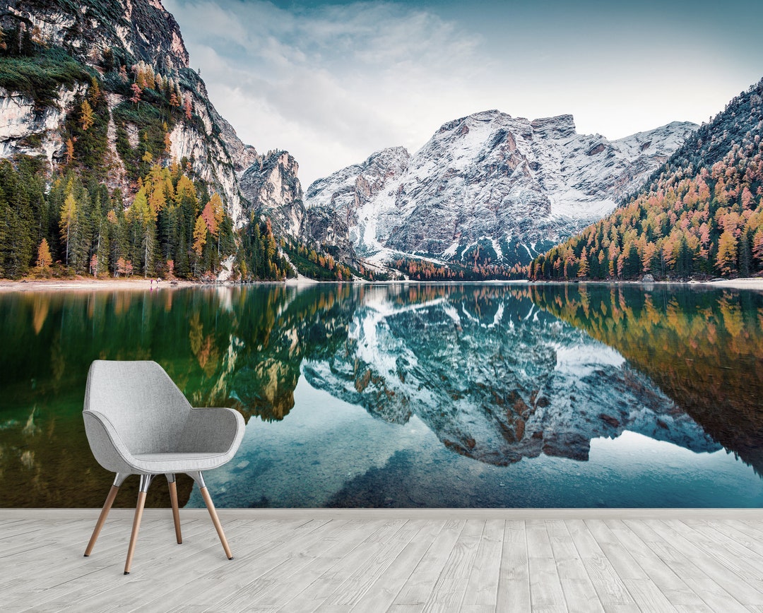 Mountain Lake Mural Wallpaper Peel and Stick Landscape Wallpaper Wall ...