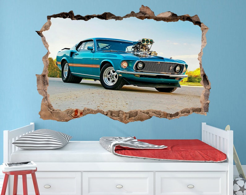 Old Ford Mustang Wall Decal Car Wall Sticker Retro Ford - Etsy