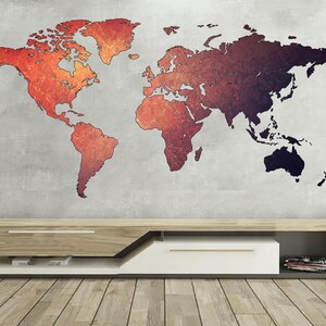 Abstract World Map Wall Decal Large Map Wall Sticker Dark Red Wall ...
