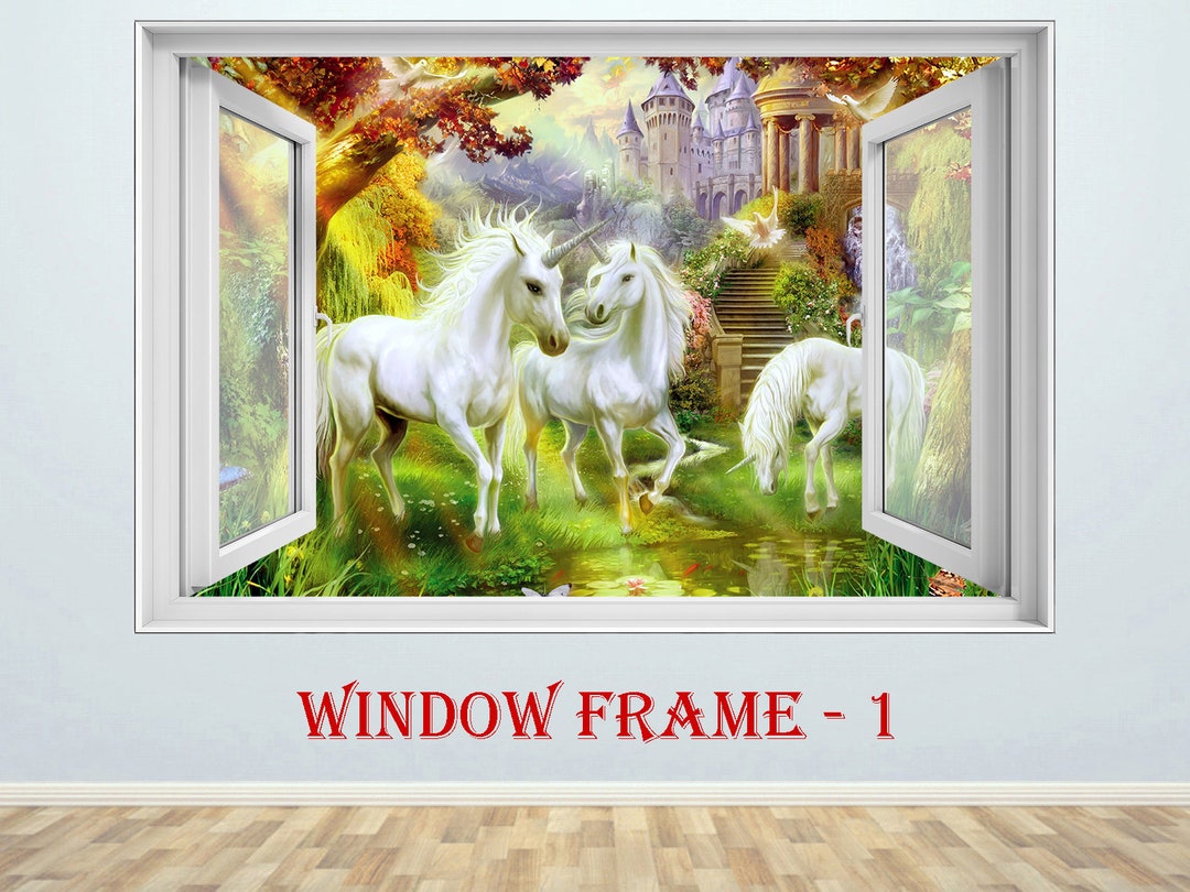 Fantasy Horse Unicorn 3D Window Wall Sticker Girl Room Wall Decor Large ...
