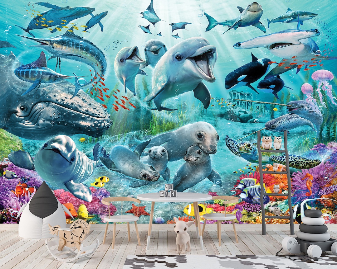 Tropical Fish Mural Wallpaper: Peel and Stick Coral Reef, Kids Room ...