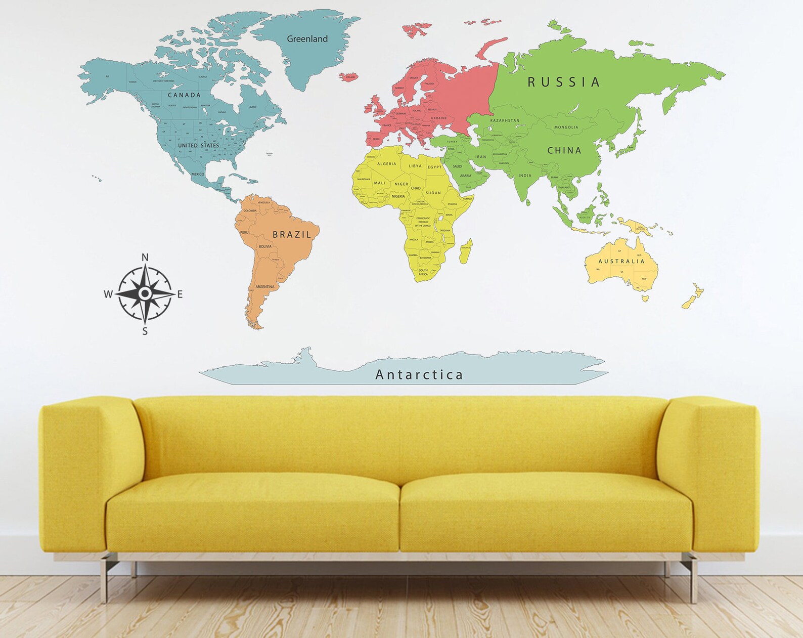 World Map of the Continents Wall Art Decal Detailed World Map - Etsy