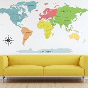 World Map of the Continents Wall Art Decal Detailed World Map - Etsy