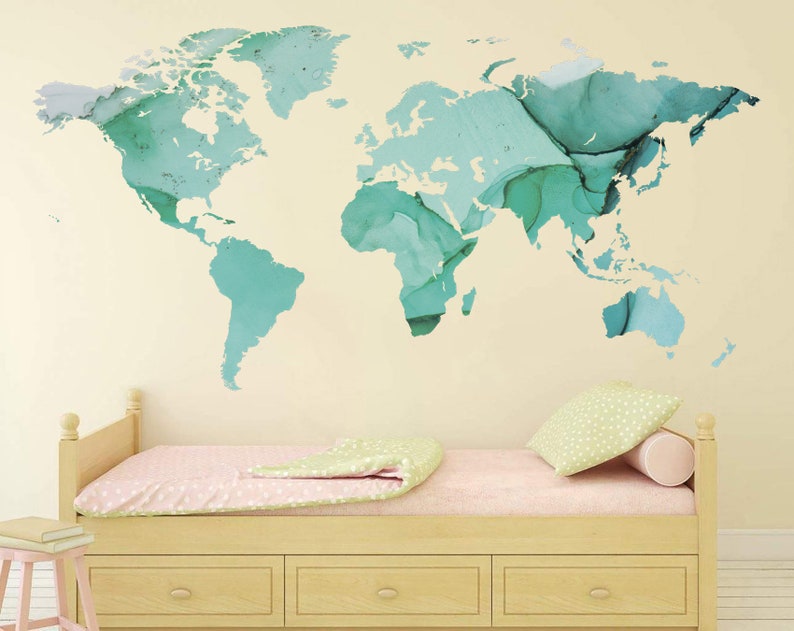 Abstract World Map Decal Map Wall Sticker Marble Modern Wall - Etsy