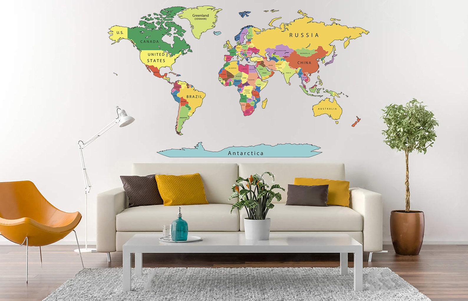 Large World Map Decal Detailed Political Map Wall Sticker - Etsy