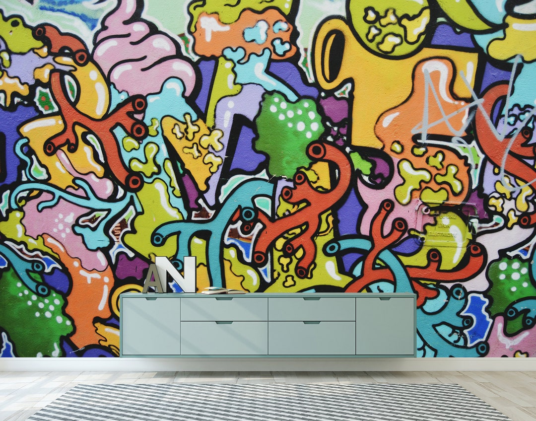 Graffiti Wallpaper Colorful Funky Mural Peel and Stick - Etsy