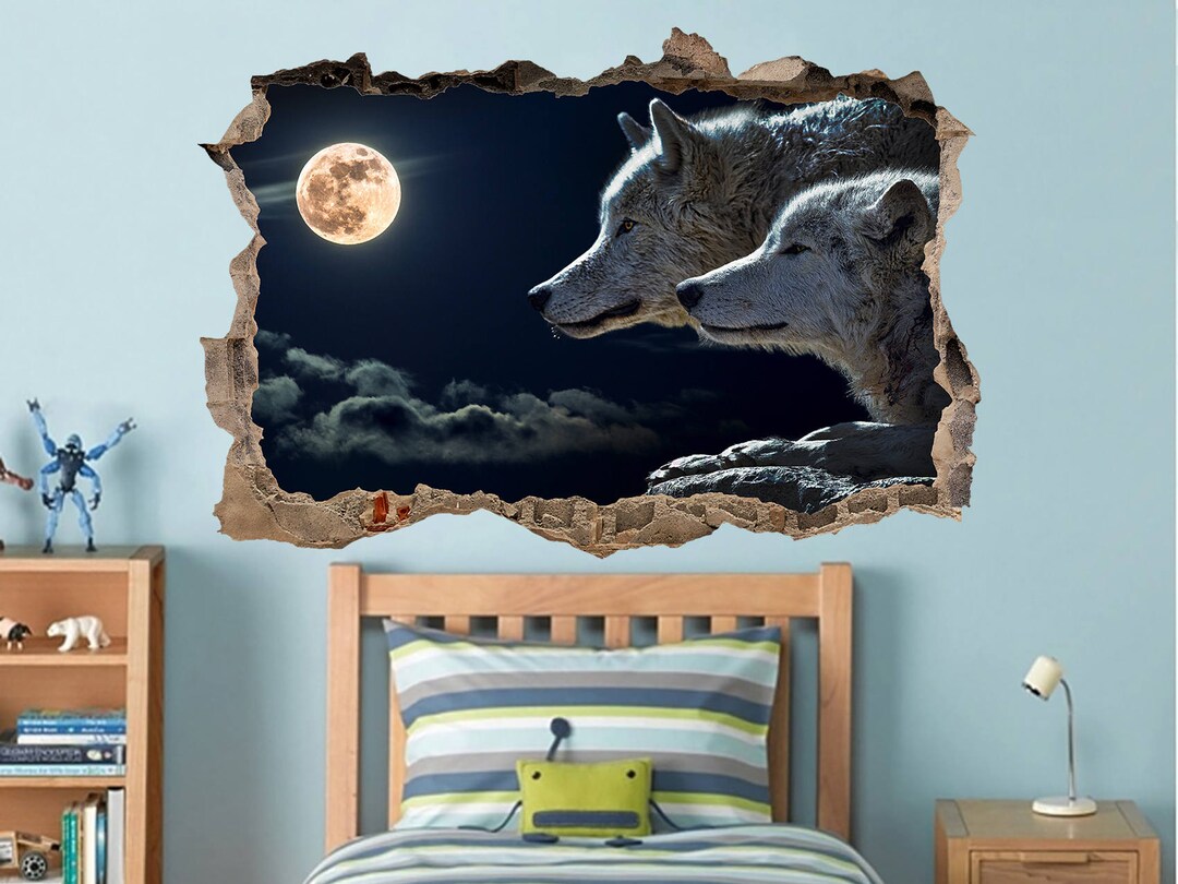 Wolf Full Moon in 3d Wall Sticker Wall Decal Wolfs Vinyl Sticker Print ...