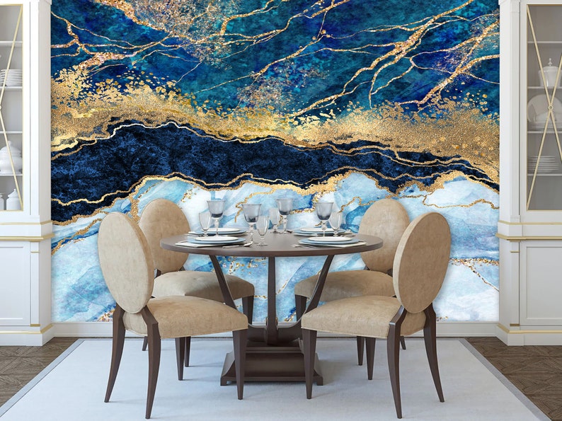 Blue Marble Wall Mural Peel and Stick Wallpaper Bedroom Living - Etsy