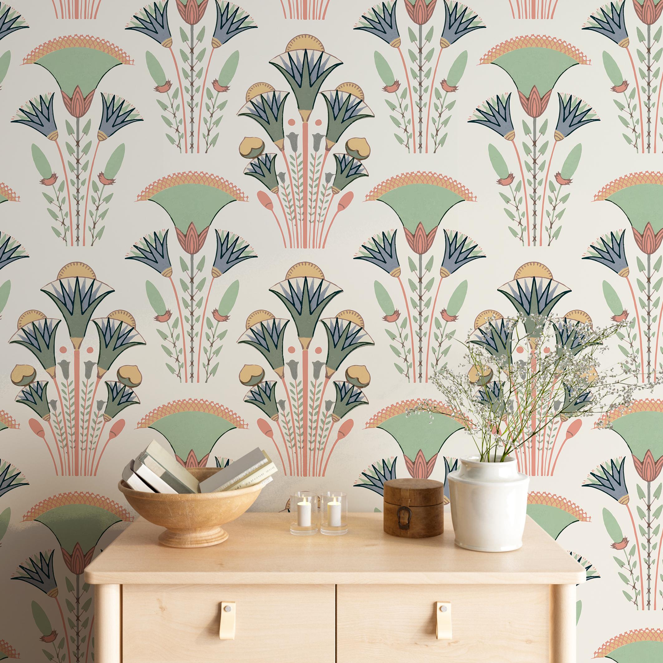 Art Deco Floral Wallpaper | Retro Style Peel and Stick Wall Decor ...