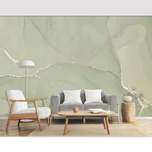 Neutral Green Wallpaper Peel and Stick Wall Mural Abstract Marble ...
