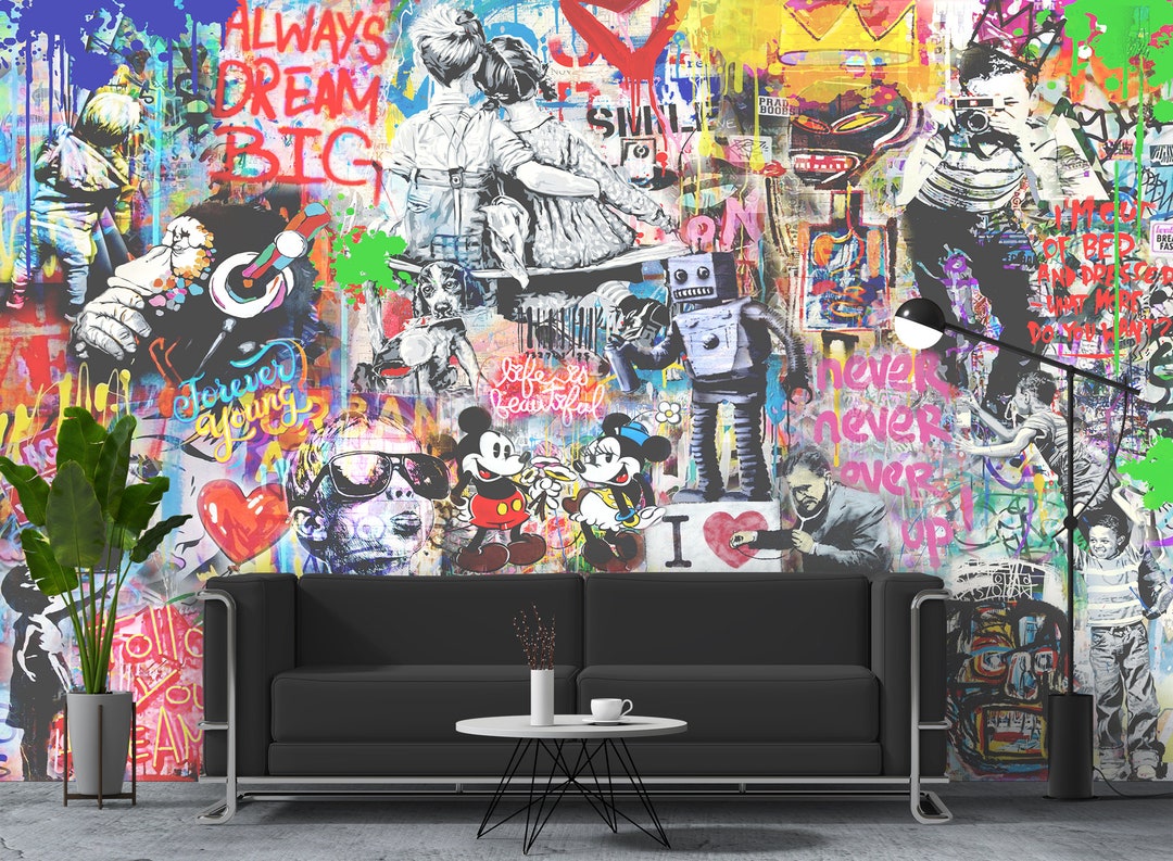 Funky Graffiti Wallpaper: Colorful Urban Street Art Mural, Peel and ...