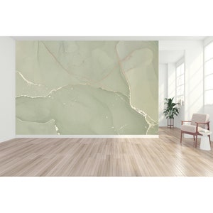 Neutral Green Wallpaper Peel and Stick Wall Mural Abstract Marble ...