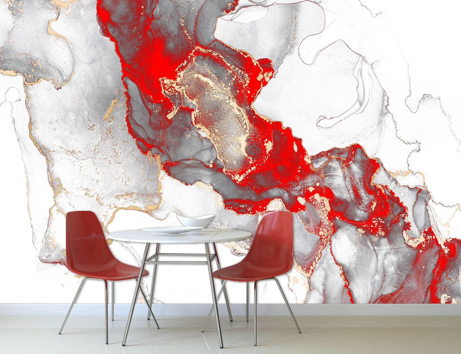 Red White Abstract Marble Wallpaper Mural Peel and Stick - Fashion ...