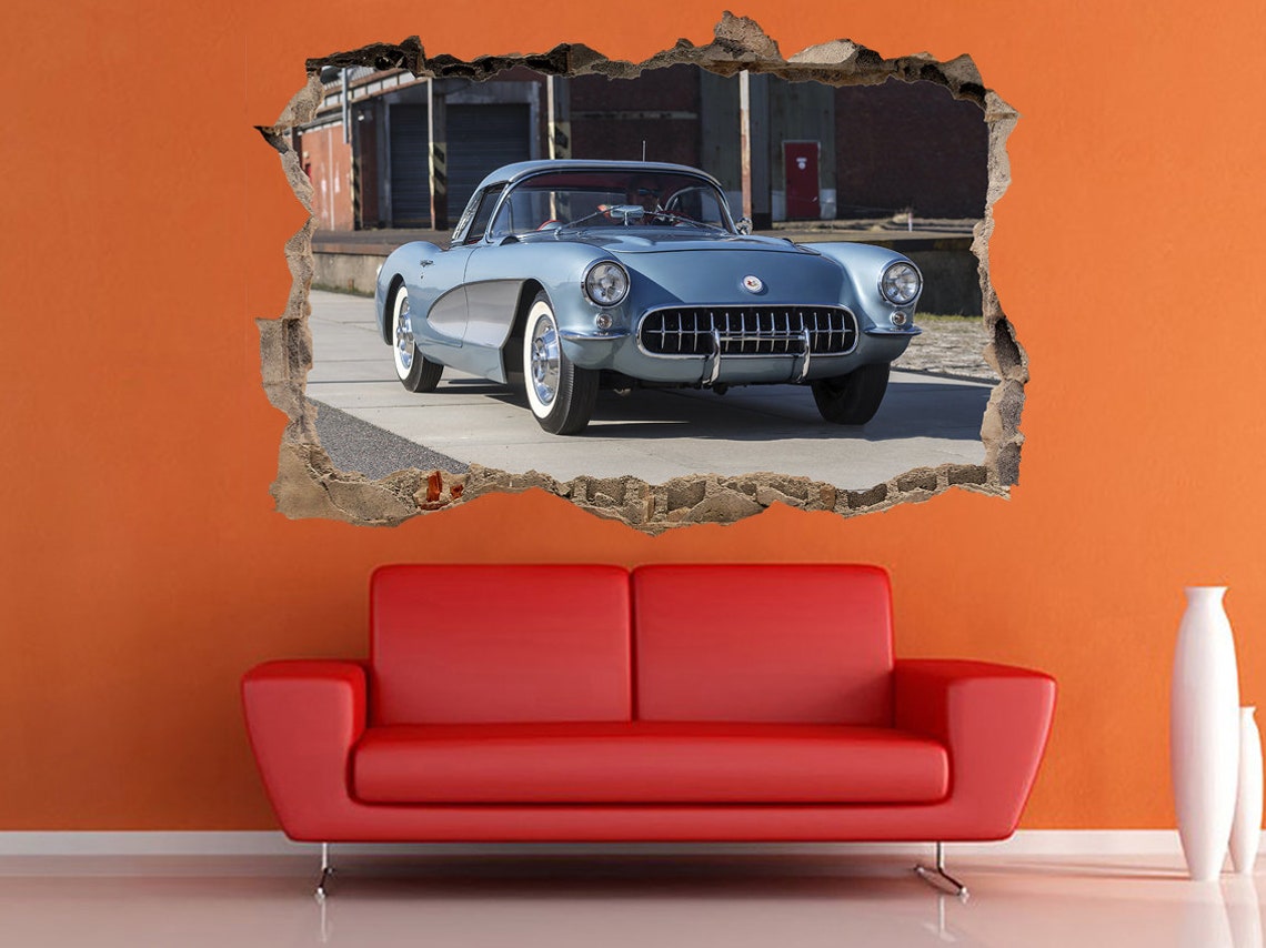 Chevrolet Corvette 1956 - Large Vinyl Wall Sticker Old Car Wall Decal ...