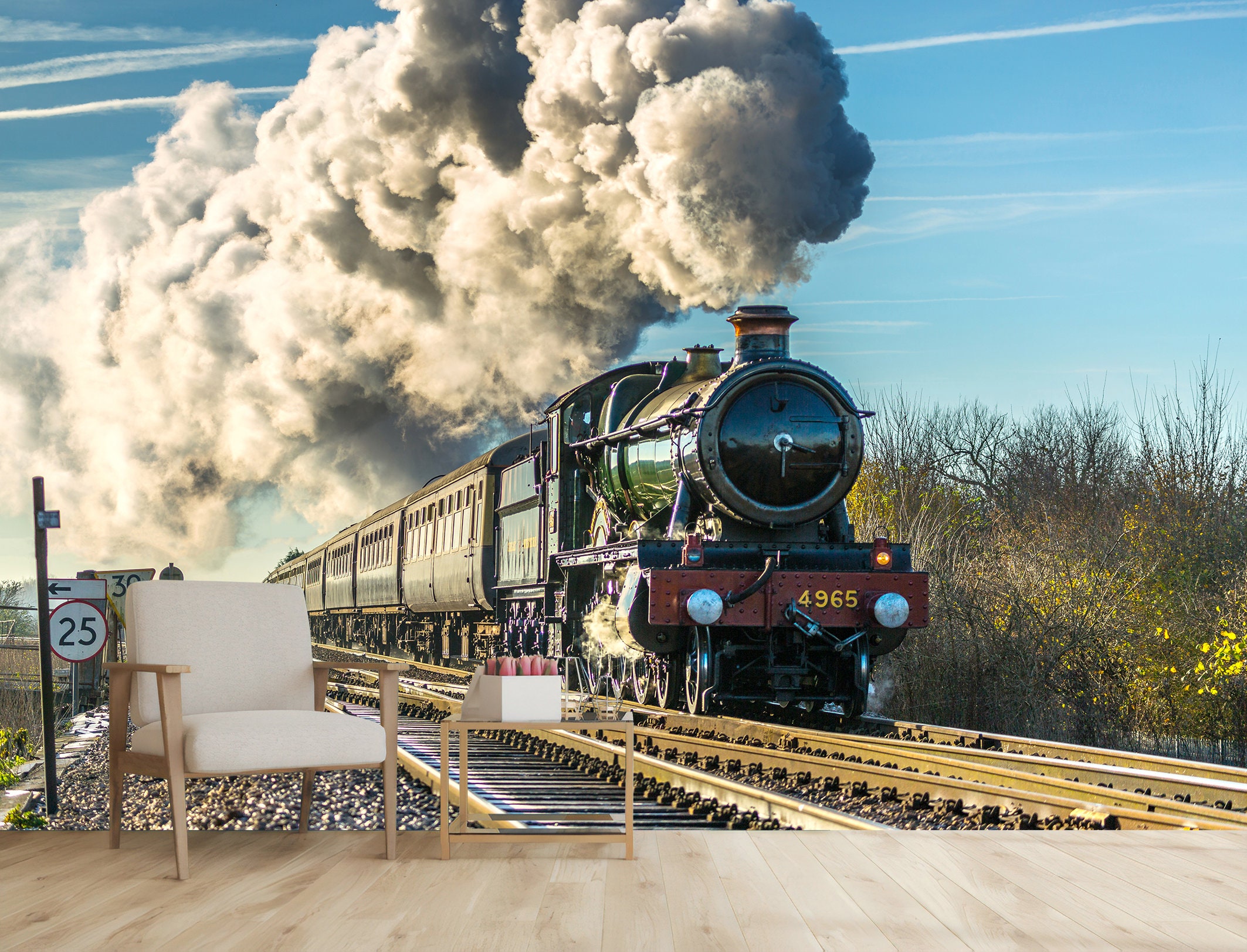 Steam Locomotive Wallpaper Steam Train Wall Mural Peel and - Etsy