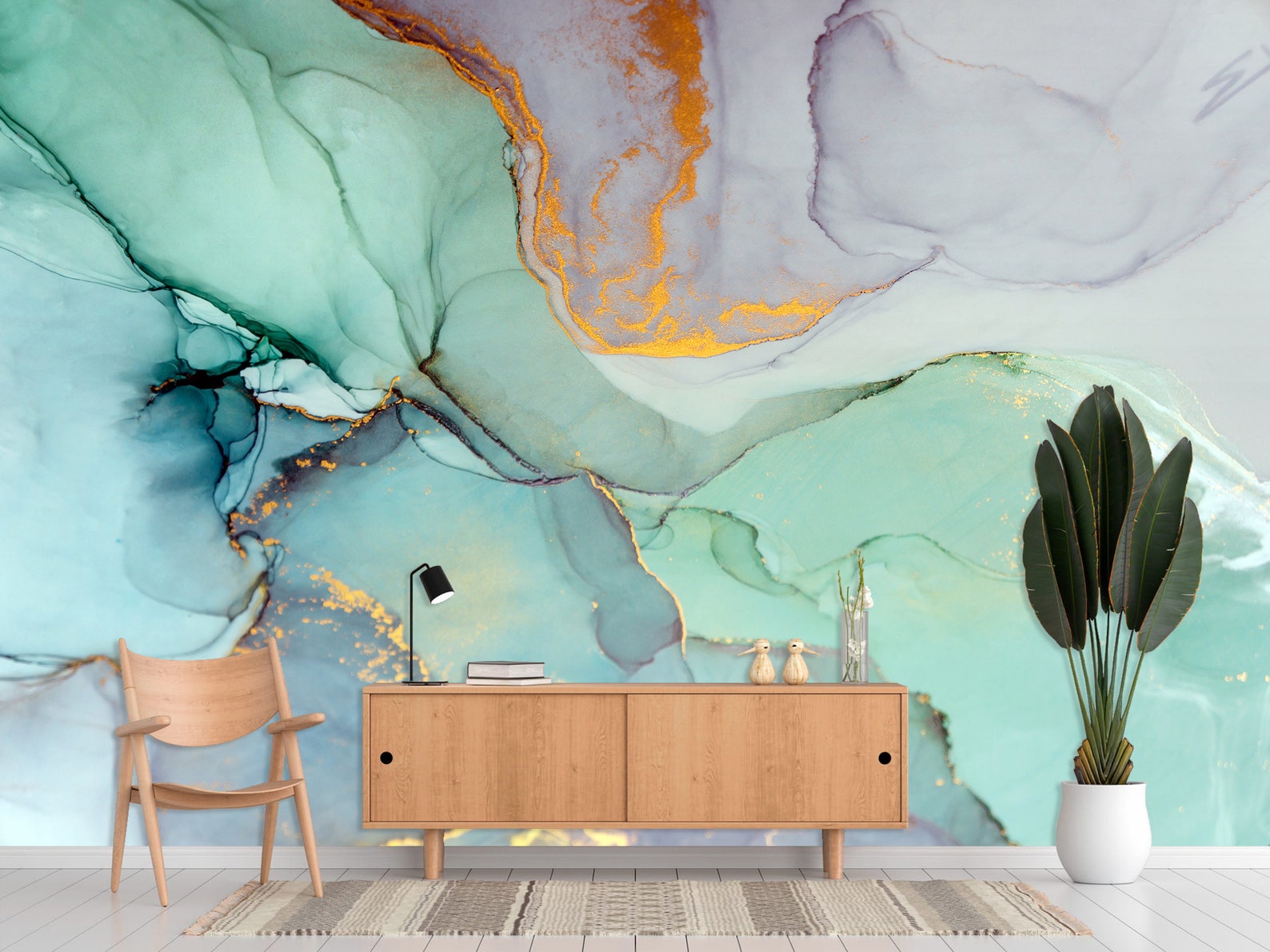 Turquoise Marble Mural Wallpaper Abstract Wall Mural Modern - Etsy