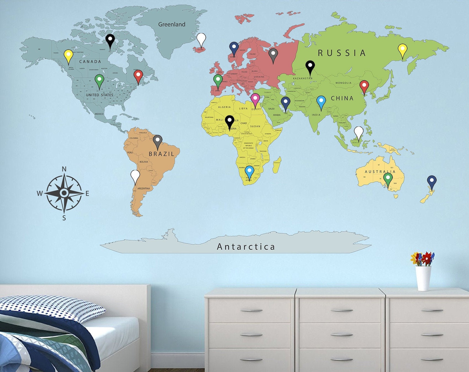 World Map of the Continents Wall Art Decal Detailed World Map - Etsy